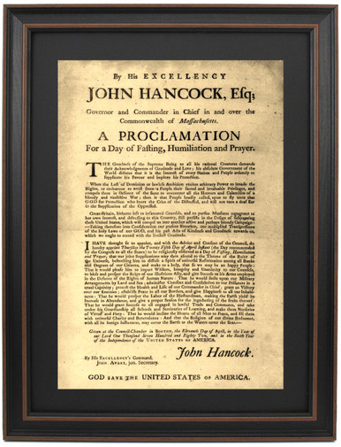 Framed John Hancock's Proclamation for a Day of Fasting, Humiliation ...