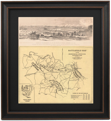 Framed Battle of Fredericksburg by Edwin Forbes with Battlefield Map