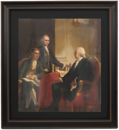Framed George Washington with Jefferson and Hamilton, Sketch by ...