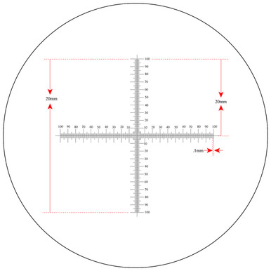 Crossed Scale Reticle, 20mm in 200 Divisions, Numbered 100-0-100 - New ...