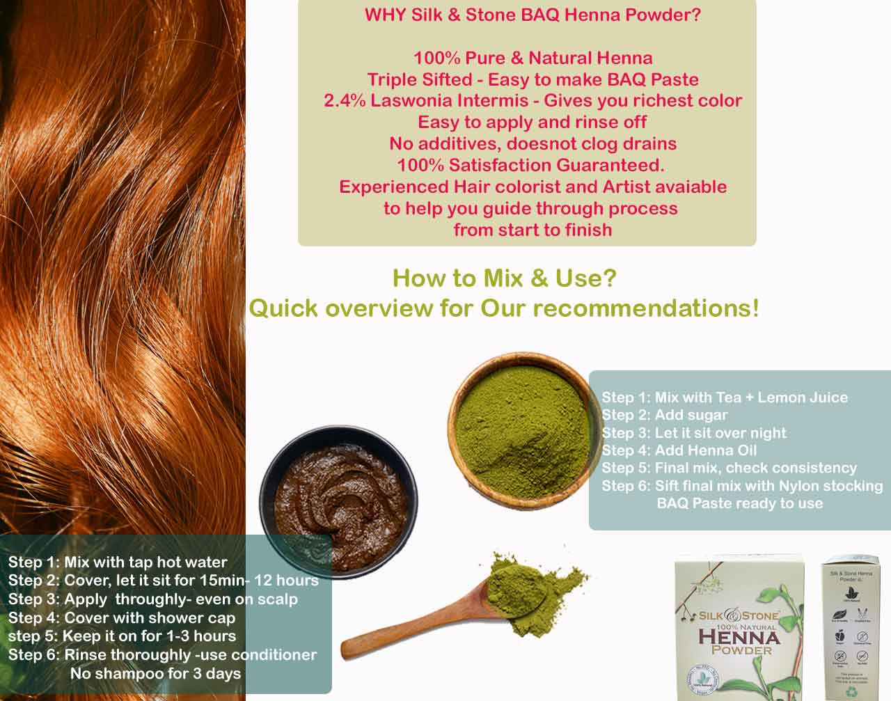 Silk & Stone 100% Pure Henna (lawsonia inermis) Powder, dye