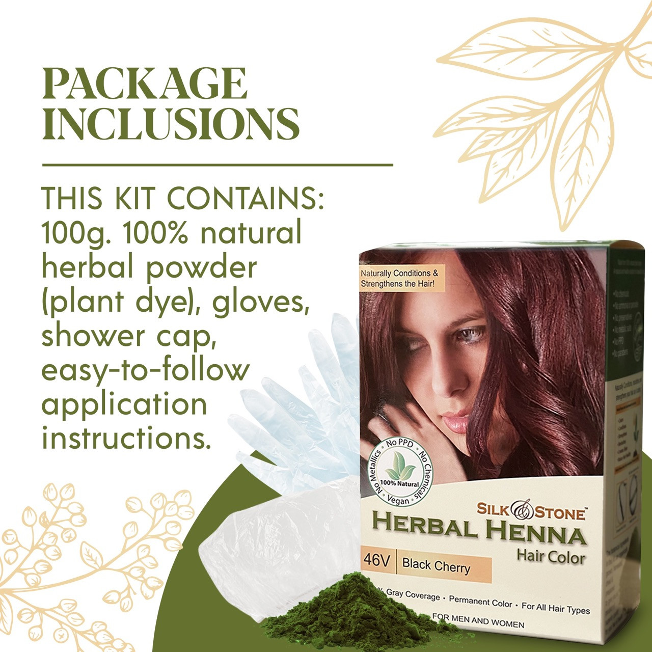 Herbal Henna Hair Color #46V: Black Cherry (Burgundy) Dye