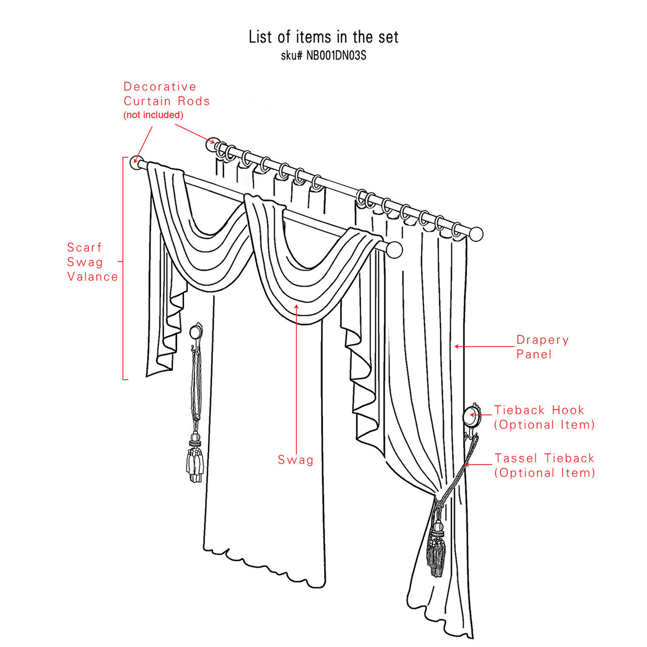 Custom-made Scarf Swag Valance with Panels Set - CORSICA ...