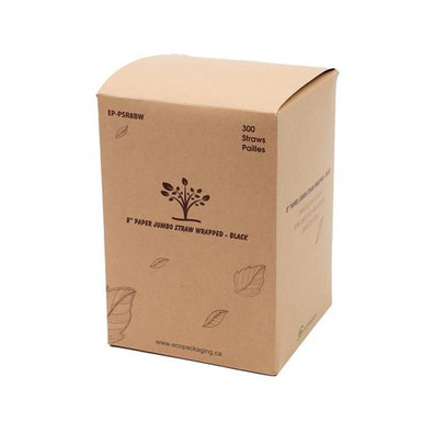 8" Wrapped Black Paper Jumbo Milkshake Straws