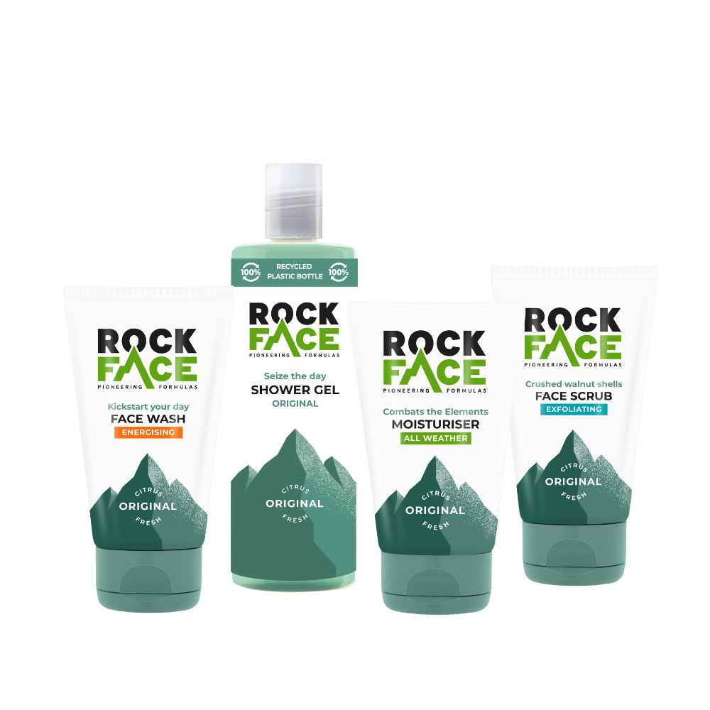 Mens Face wash + Scrub + Moisturiser + Shower Gel Rock Face Bundle ...