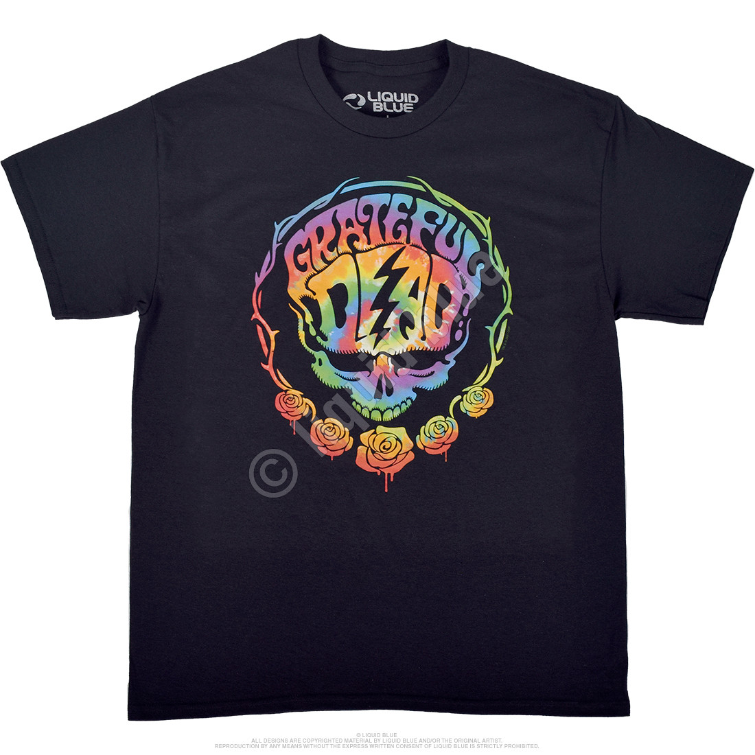 Grateful Dead Deadhead Black T-Shirt Tee Liquid Blue