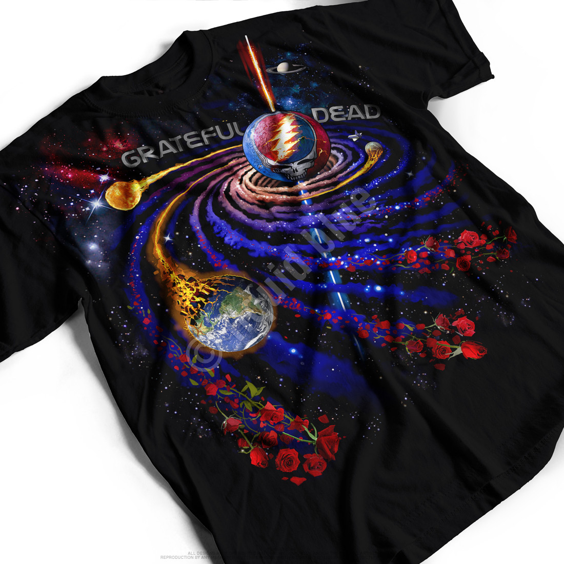 Grateful Dead Steal Your Orbit Black T-Shirt Tee Liquid Blue