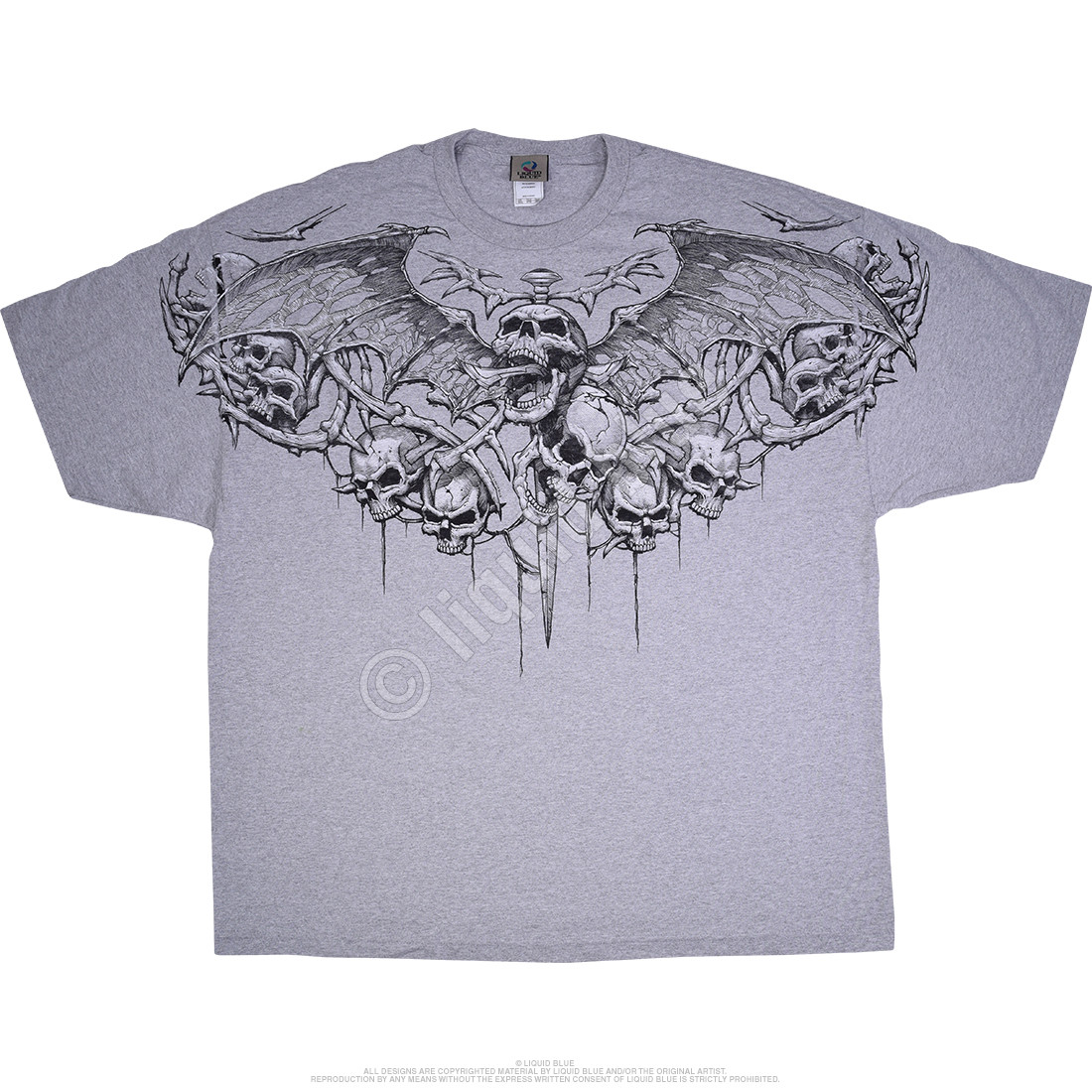 Skulls Crypt Caller Grey Athletic T-Shirt Tee Liquid Blue