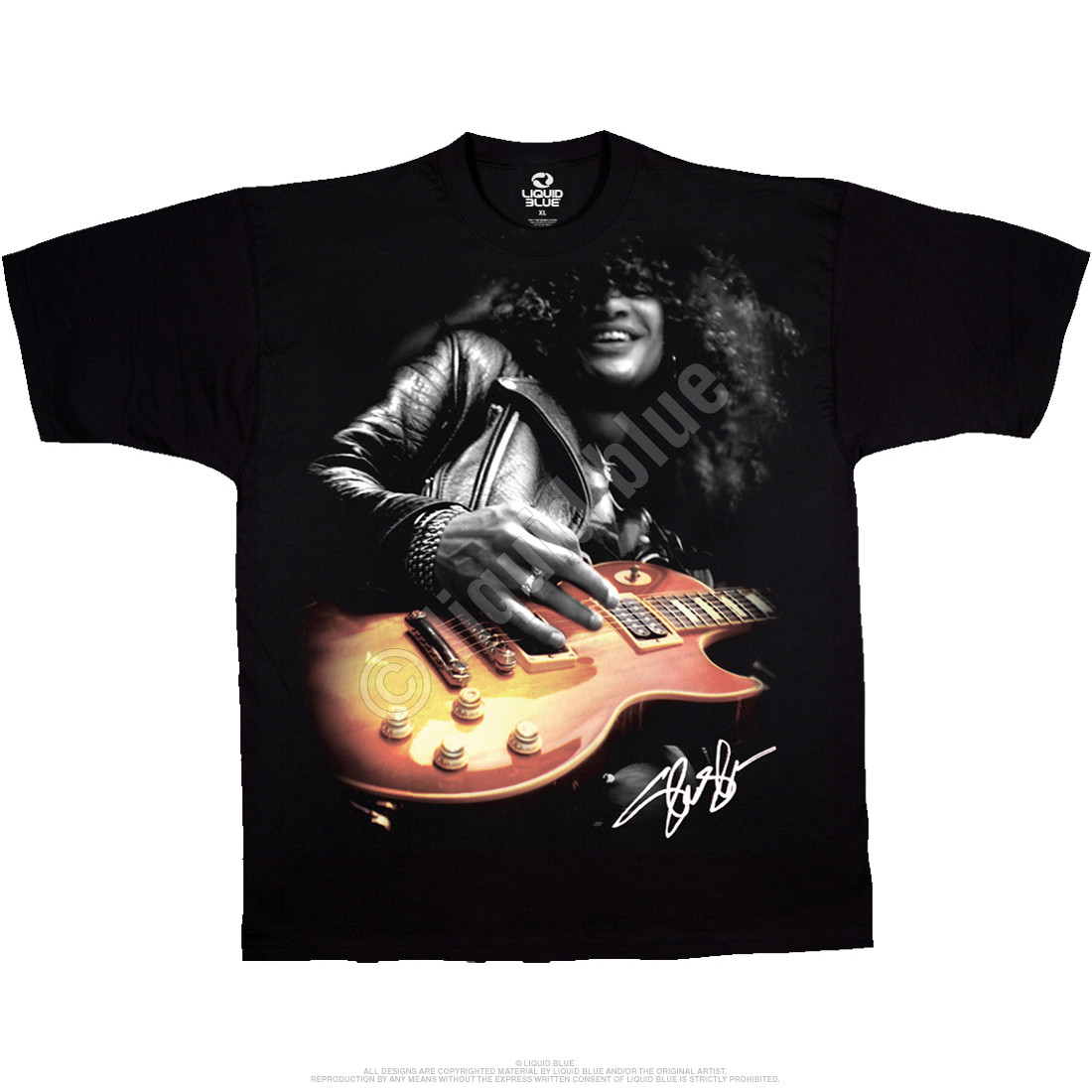Slash Guitar Black T-Shirt Tee Liquid Blue