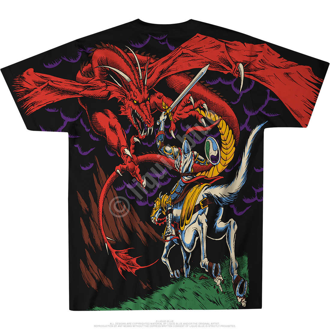 Dark Fantasy Dragon Black T-Shirt Tee Liquid Blue