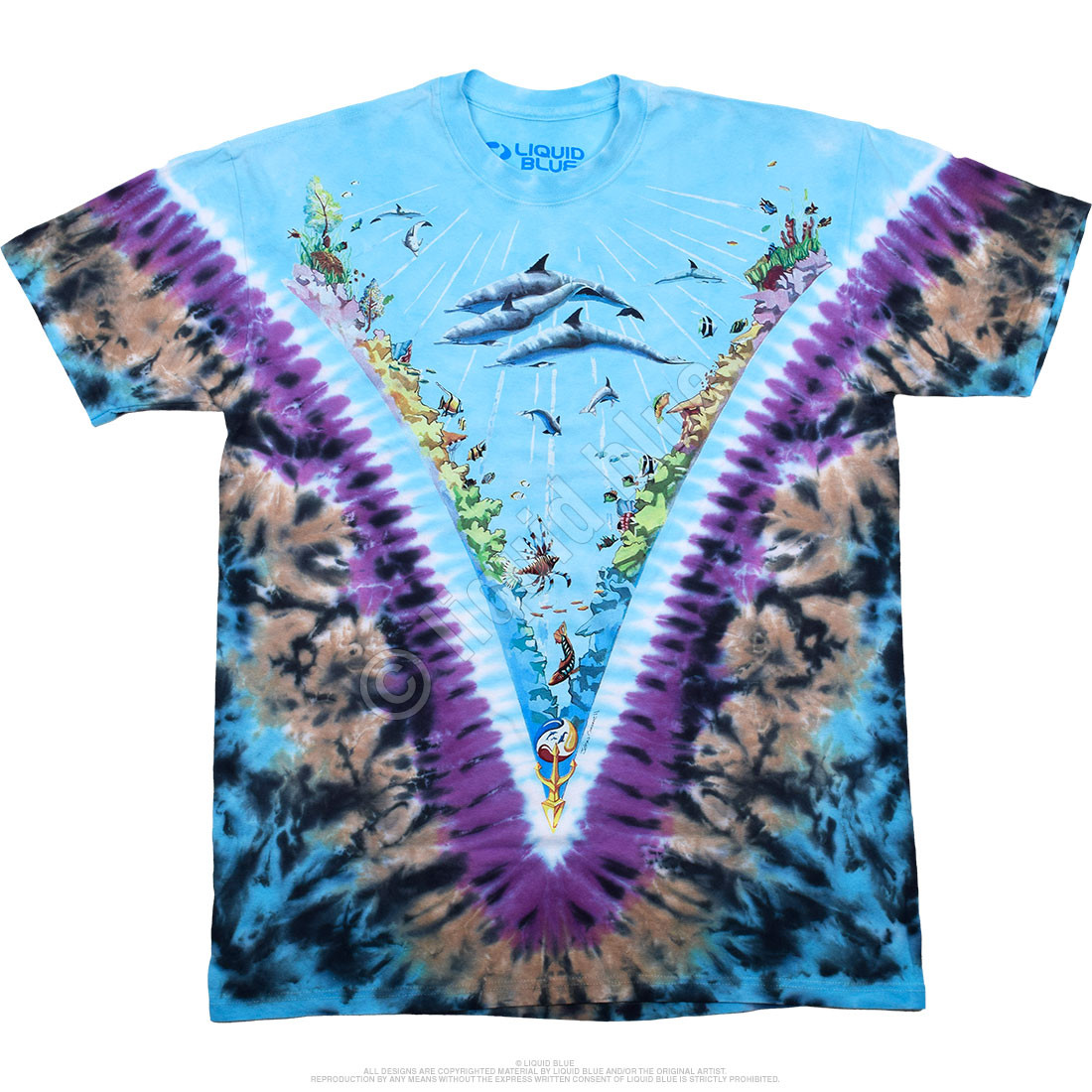 Aquatic Underwater Tie-Dye T-Shirt Tee Liquid Blue