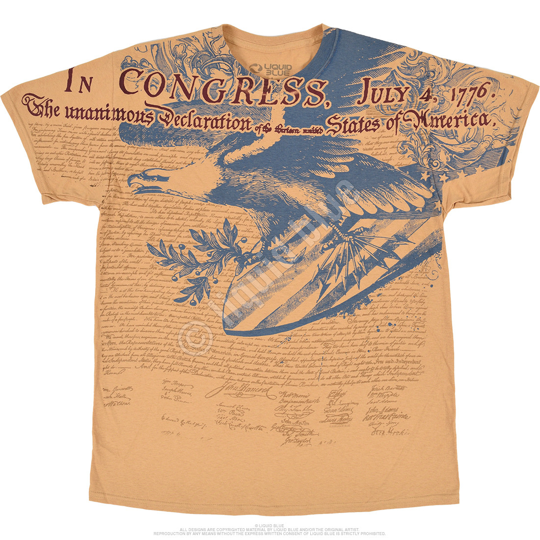 Americana Declaration of Independence Gold T-Shirt Tee Liquid Blue