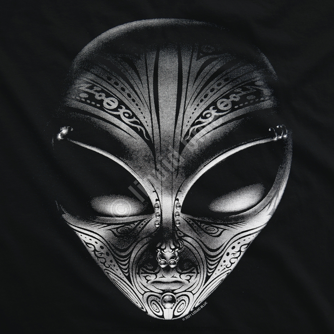 Space Tribal Alien Black T-Shirt Tee Liquid Blue