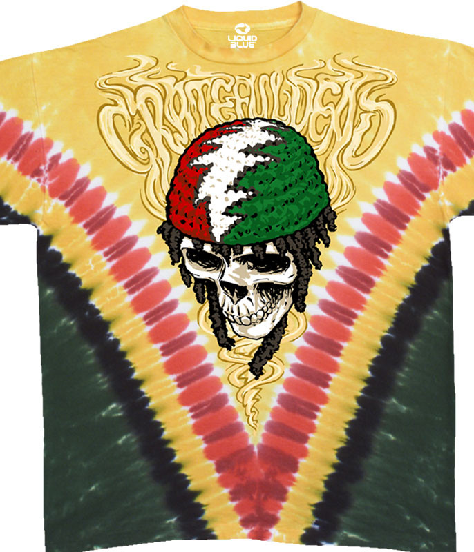Grateful Dead Rasta Dead Vdye Tie-Dye T-Shirt Tee Liquid Blue