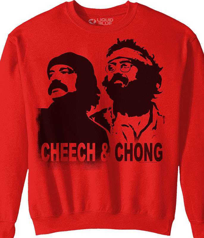 Cheech and Chong Stencil Red Sweatshirt Tee Liquid Blue