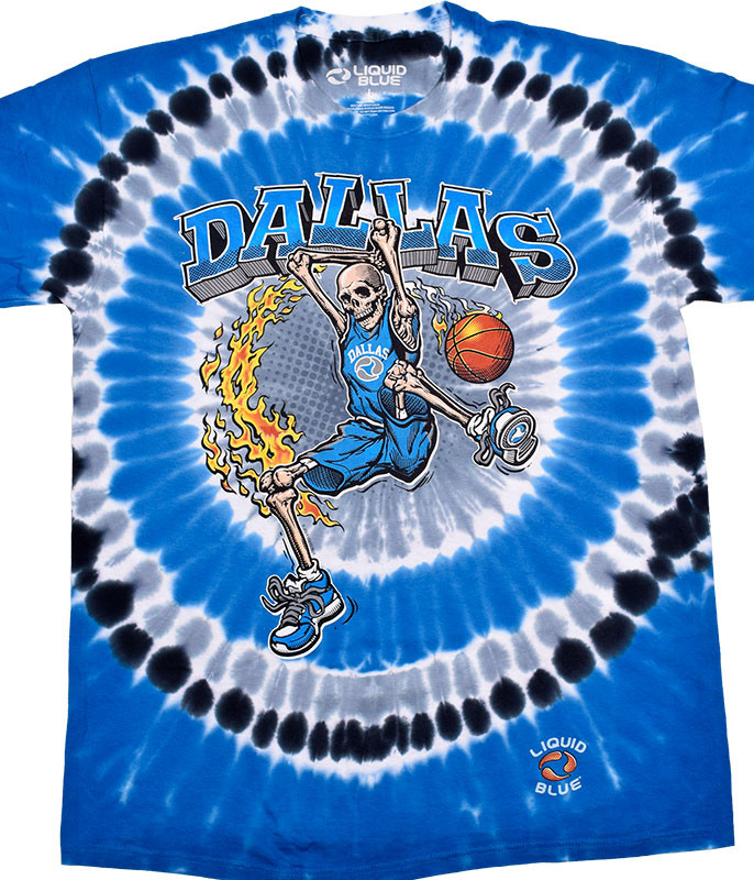 Dallas Dunker Basketball Skeleton Tie-Dye T-Shirt Tee Liquid Blue