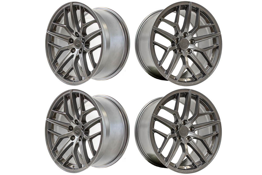 Steeda Mustang Trident Gloss Titanium Staggered Wheel & Tire Package ...