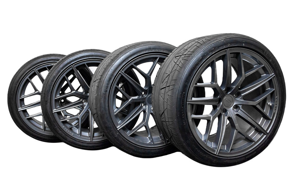 Steeda Mustang Trident Gloss Titanium Square Wheel & Tire Package ...