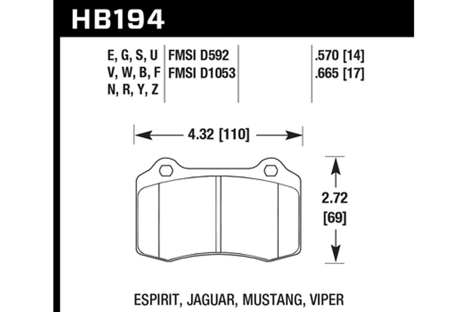 Hawk HB194Z.570 Cobra R Performance Ceramic Rear Brake Pads (2000)