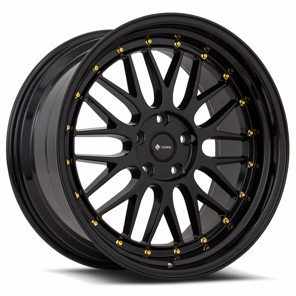 Vors VR08199551435GB Mustang VR8 Black w/ Gold Rivets Wheel - 19x9.5 ...