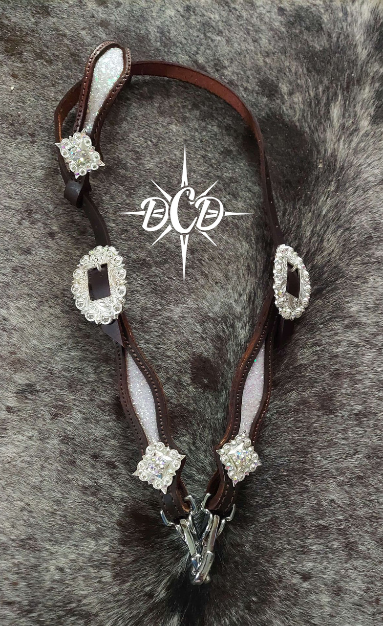 Easy order white pearl glitter headstall