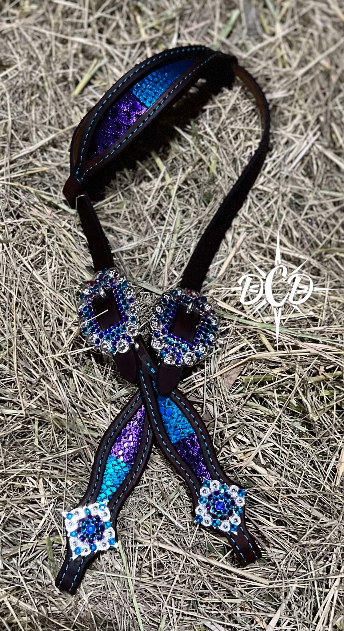 Teal Purple Python Headstall Only