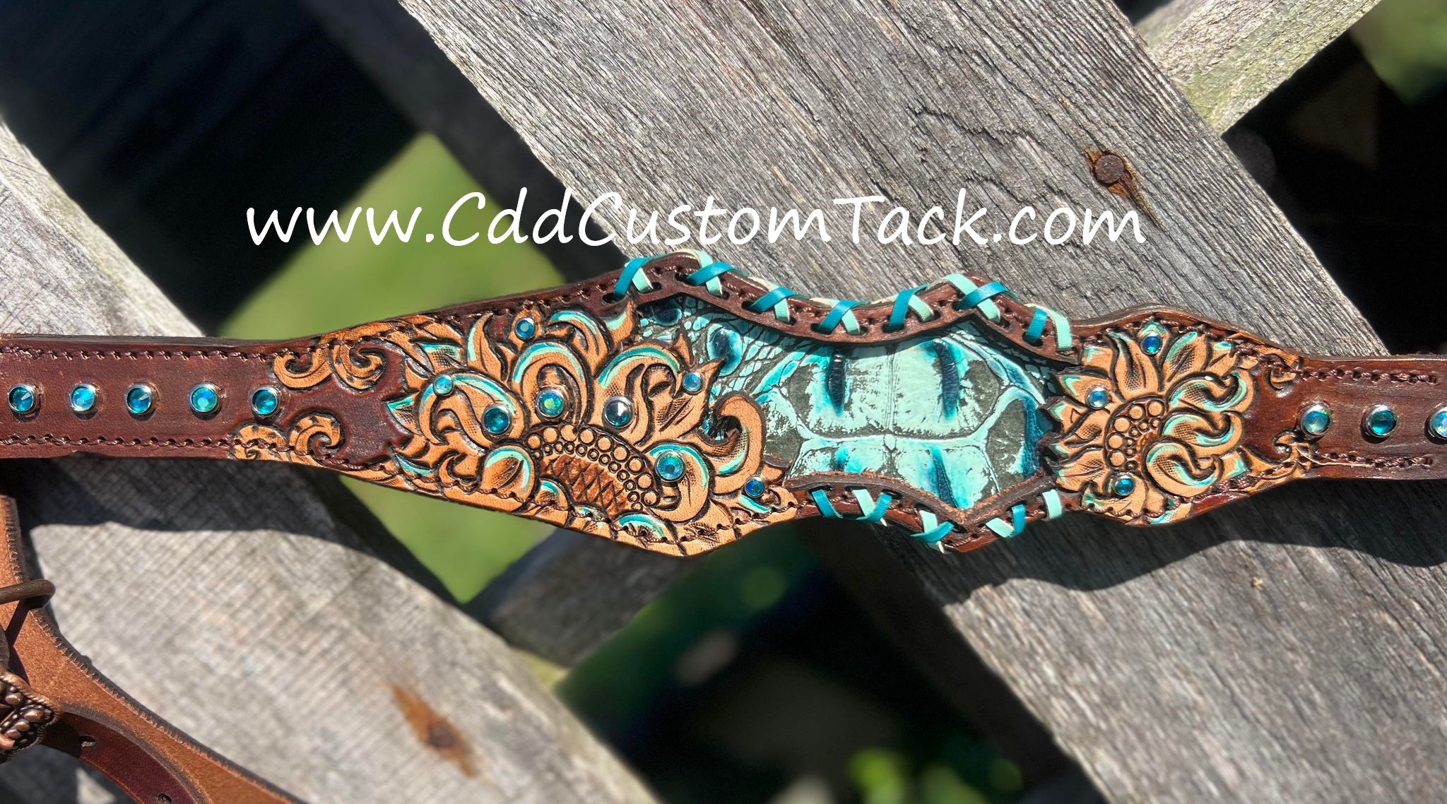 Fancy Teal Sunflower tooled Breastcollar**