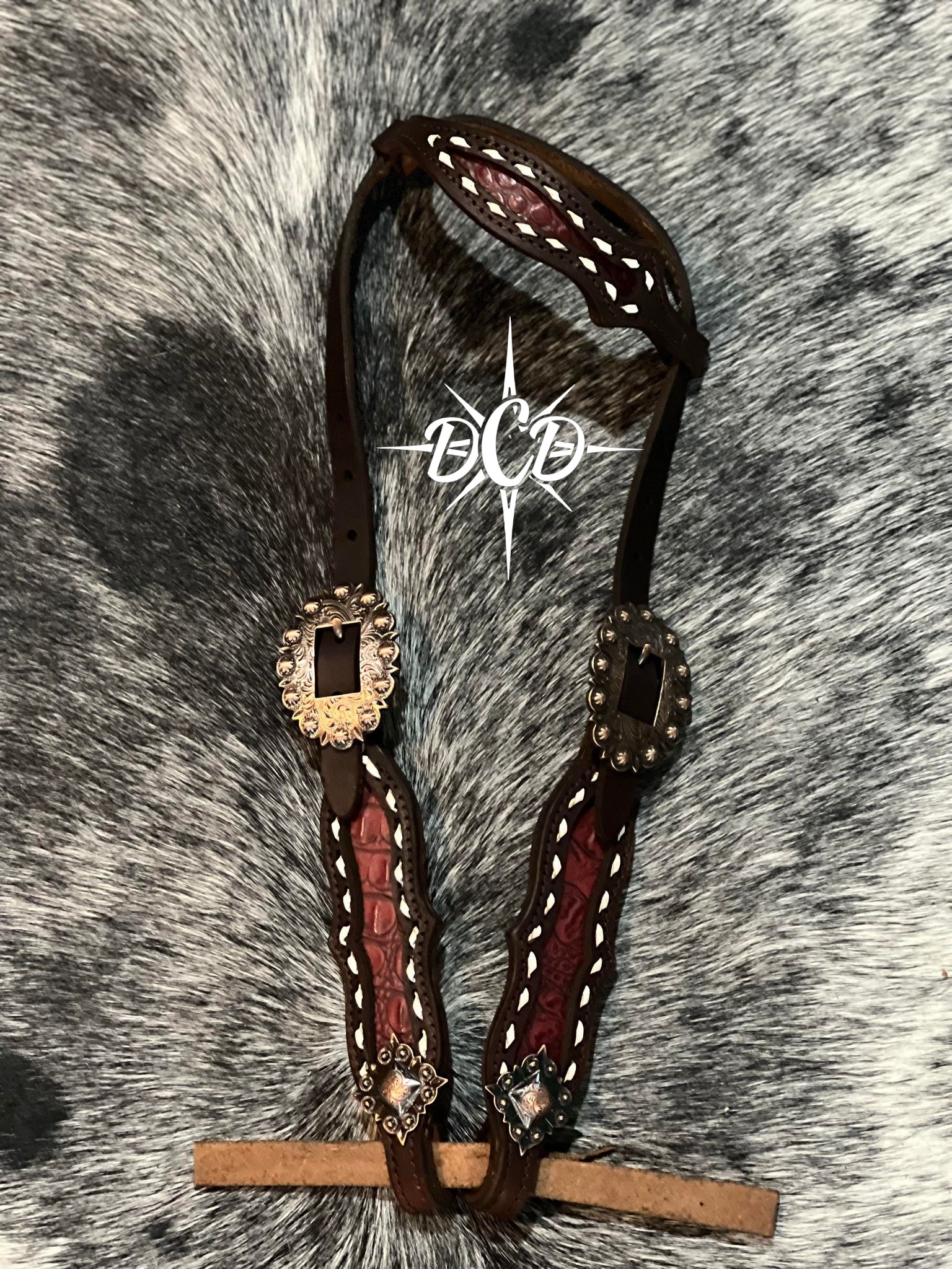 Red Wine Gator buckstitch Headstall