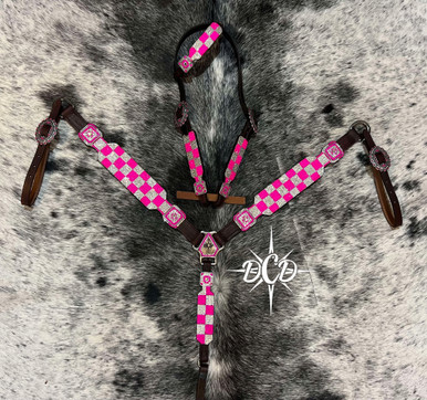 Neon Pink Checker Board Tack Set* New