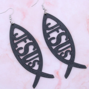 4" Jesus Fish Wood Earring Natural Colors .62 each pair - Accessories ...