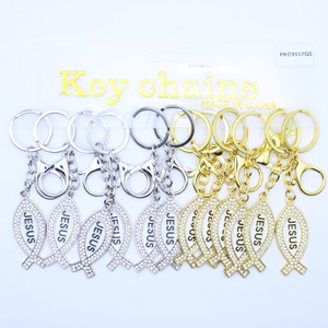 2.5" Gold & Silver Crystal Stone Fish Shaped JESUS Keychains .62 each ...