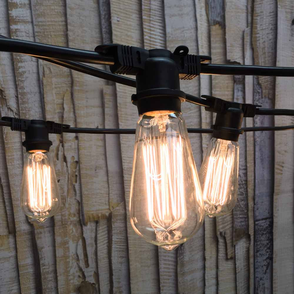 Vintage Commercial String Light, 48' Black, ST18 Edison Tube Bulb