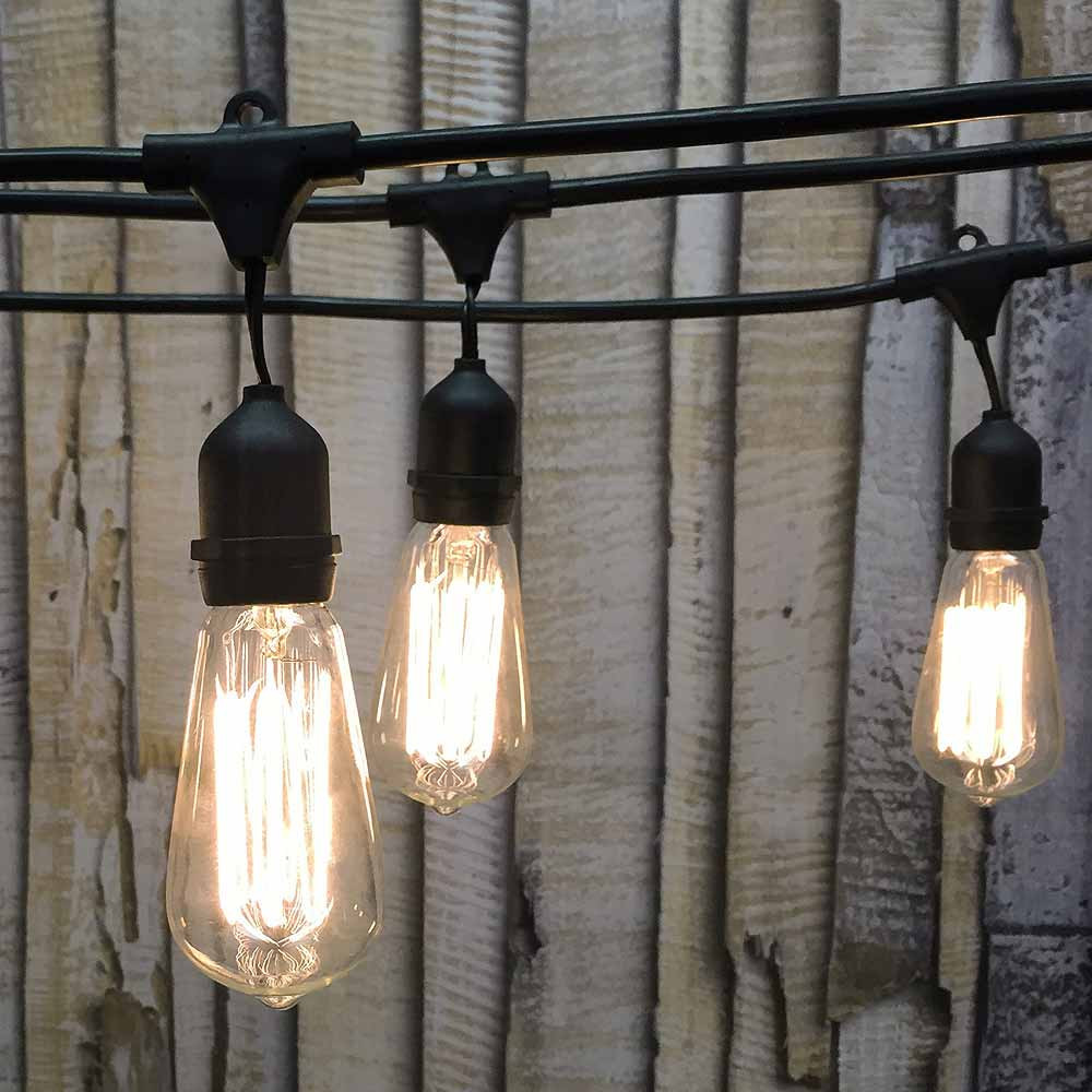 Vintage Outdoor String Lights, 48' Black, ST18 Edison Bulbs, Suspended ...