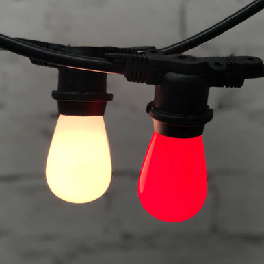 48' Black Commercial String Light with 11S14 Opaque Red & White Bulbs
