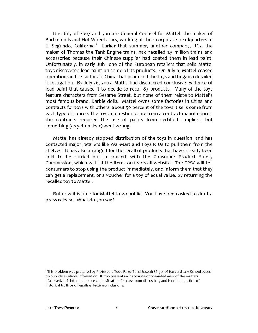 The Case of the Lead Toys | HLS Case Studies