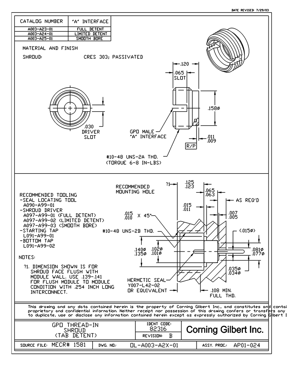 Corning Gilbert GPO Connectors A003-A23-01 | HASCO Components