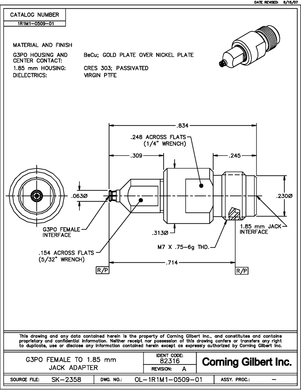 Corning Gilbert G3PO Female to 1.85mm Adapter | HASCO Components