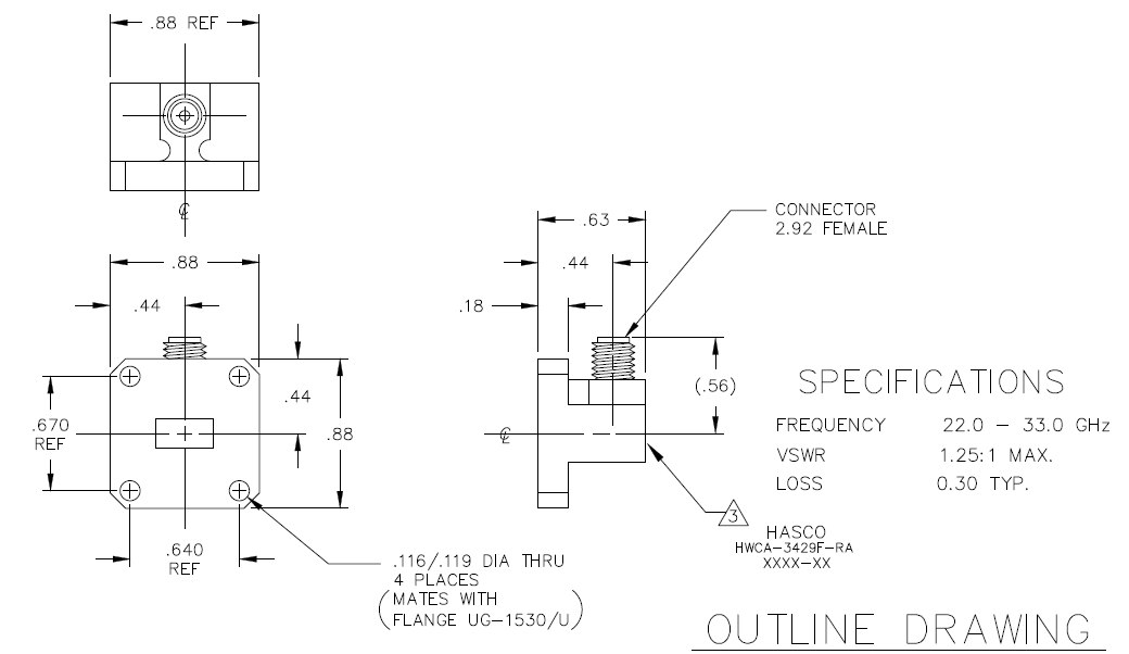 Waveguide to Coax Adapter, WR-34 to 2.92mm Female, WR34F