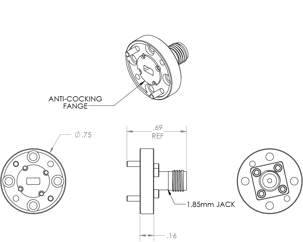 WR-15 to 1.85mm Female End Launch Waveguide to Coax Adapter