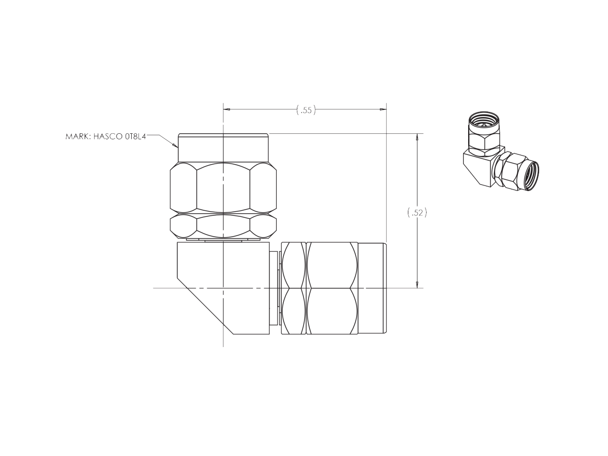 1.85mm Male Right Angle Adapter, DC - 67 GHz