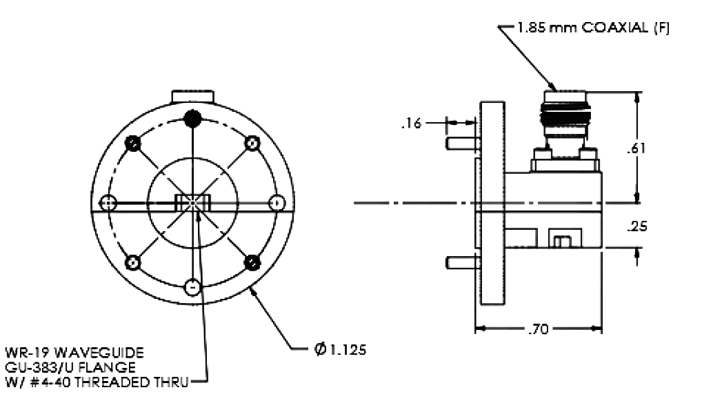 Precision Waveguide to Coax Adapter, WR-19 to 1.85mm Female