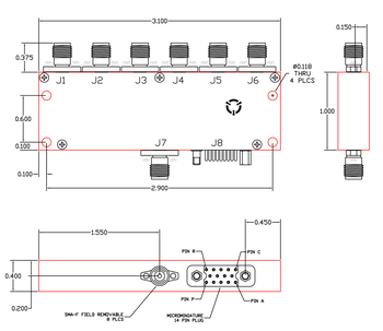 SP6T Absorptive Switch, Frequency 2 GHz to 20 GHz, HSW-SP6TA-0220G-20-SJ