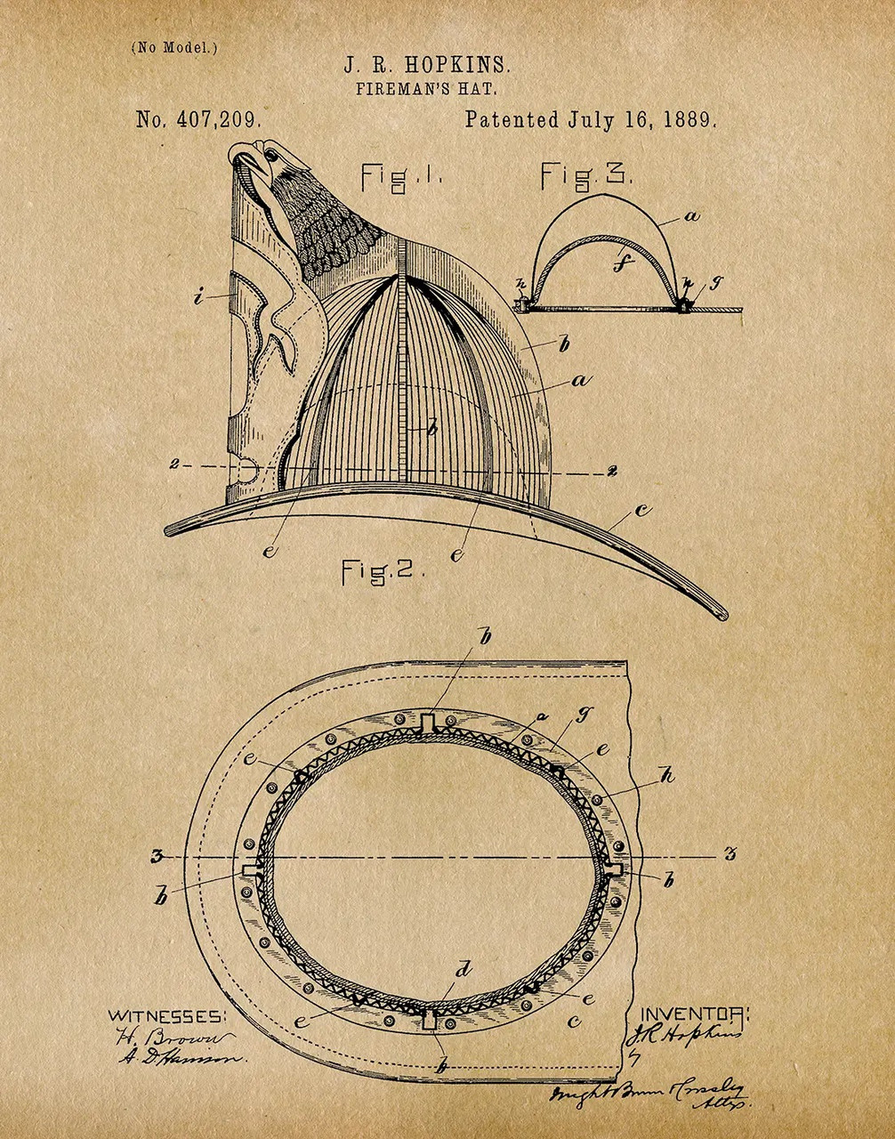 Fireman's Hat 1889 Patent Art Print - SARCO, Inc