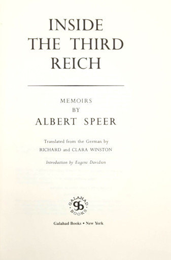 Inside the Third Reich, Memoirs by Albert Speer - SARCO, Inc