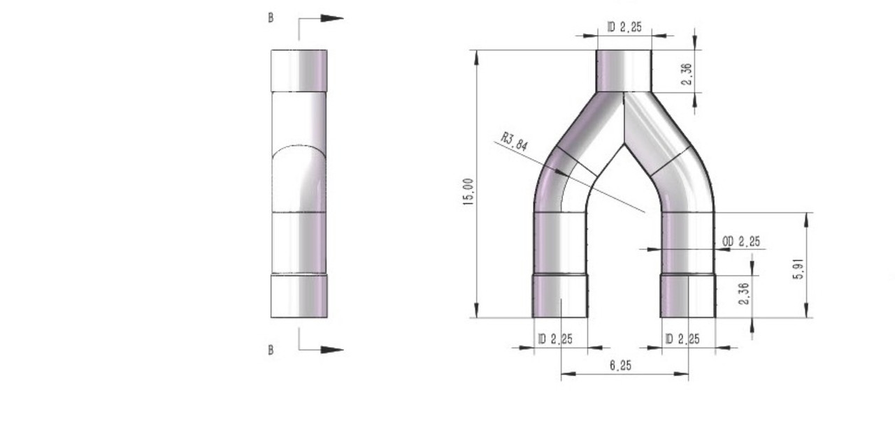 Exhaust Y Pipe 2.25 Single Inlet to 2.25 Dual Outlets WYP-225 Steel ...