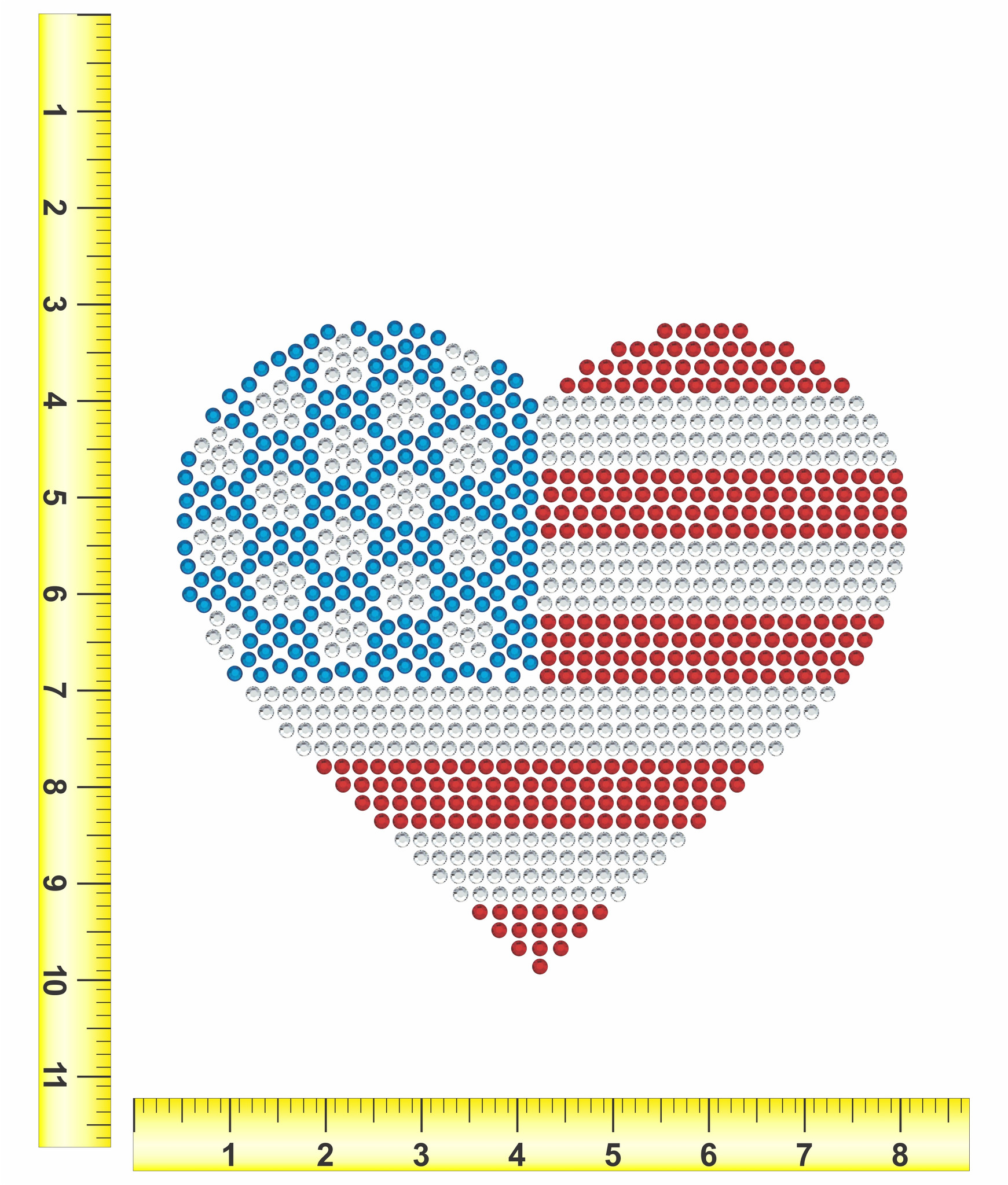 AMERICAN FLAG HEART 8" - Red, White & Blue - Rhinestone Genie