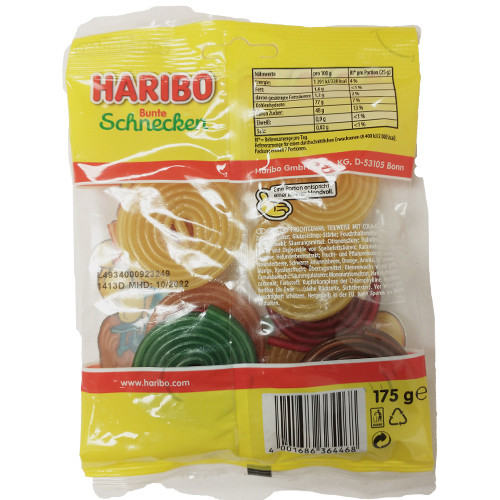 Haribo "Bunte Schnecken" Colorful Snails Gummies in Bag - 4 oz. Made in ...
