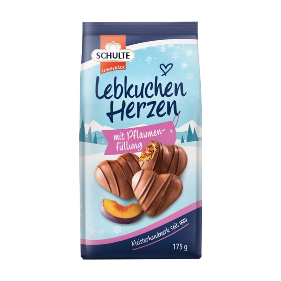 Schulte Gingerbread Plum Chocolate Hearts , 175 g. - The Taste of Germany