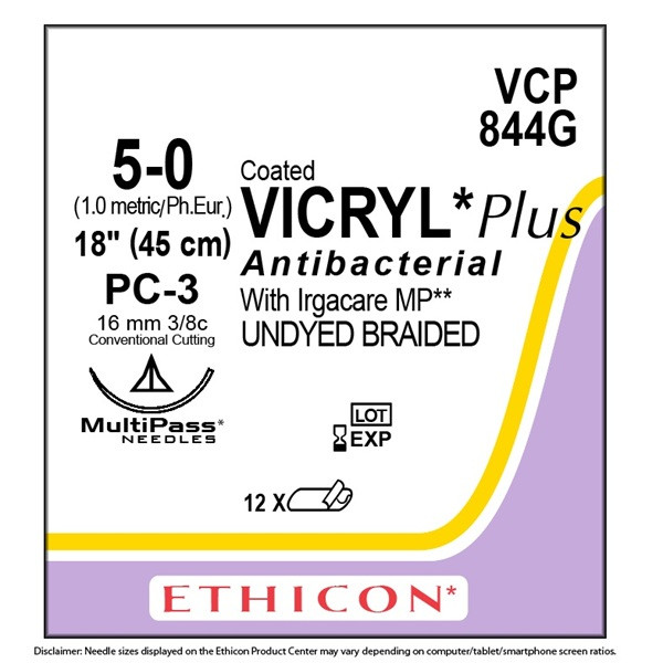 Ethicon Vicryl Plus Antibacterial Sutures 5/0, 16mm, 3/8 Circle ...