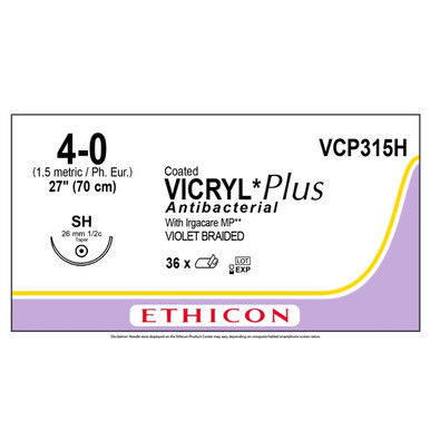 Ethicon Vicryl Plus Antibacterial Sutures 4/0, 26mm, 1/2 Circle, Violet - VCP315H - AHP Dental ...